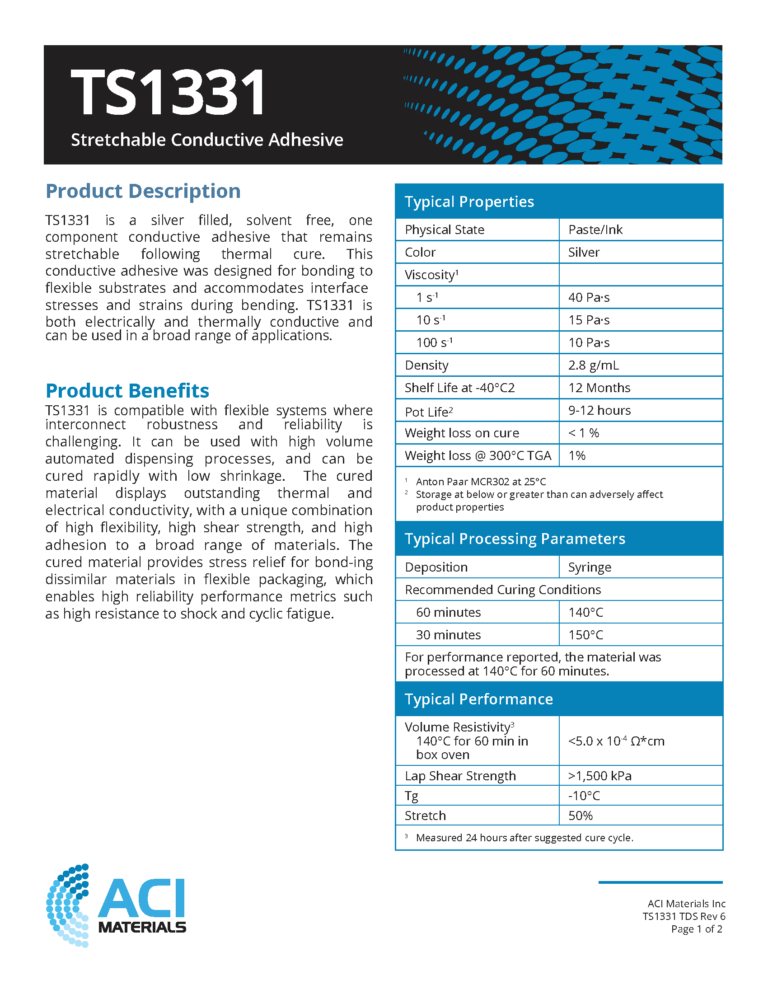 TS1331 Stretchable Conductive Adhesive | ACI Materials